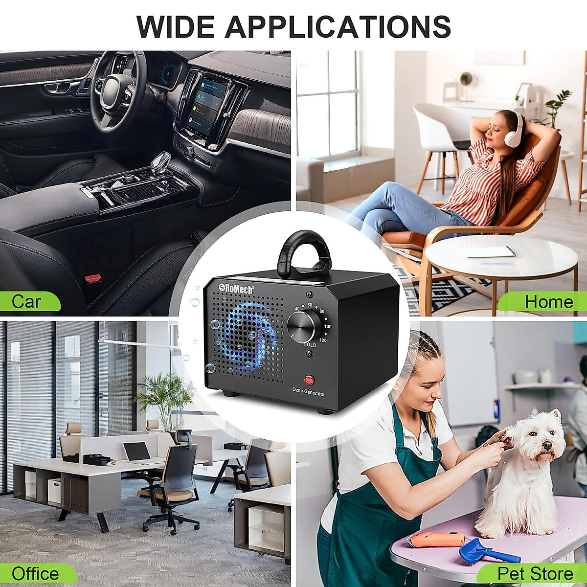 ROMECH Ozone Generator 30,000mg/h, High Capacity Ionizer Air Purifier Ozone Odor Eliminator for 4000sq.ft. Home, Basement, Kitchen (Black)