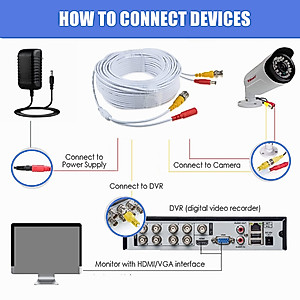 SLLEA 100ft White BNC Video Power Wire Cord Replacement for Swann Night Owl CCTV Cameras Cable White
