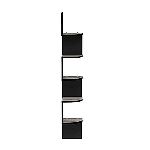 Furinno Rossi Wall Mount Floating Corner Shelf, 5-Tier Radial, French Oak Grey/Black