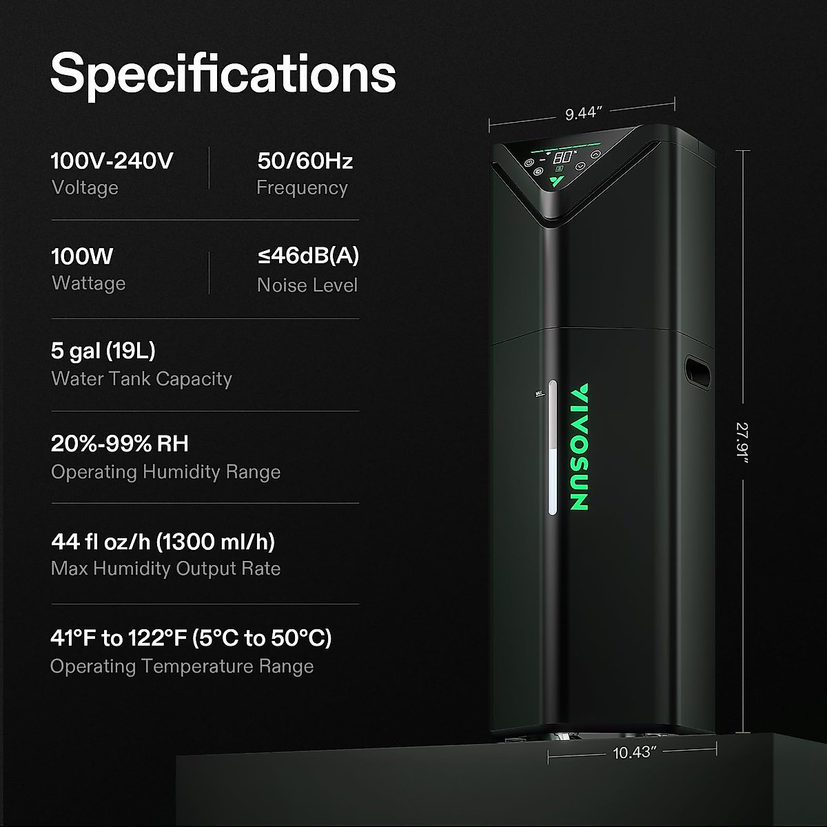VIVOSUN AeroStream H19 Intelligent Environmental 19L Humidifier with Temp & Humidity Probe, Top Control Panel, Smart Remote Control, Designed Specifically for Use with Grow Tents