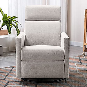 Merax Tan Modern Soft Linen Swivel Push Back Rocker Recliner w/Headsupport Adjustable Nursery Glider Chair for Living Room, Bedroom, Set of 1