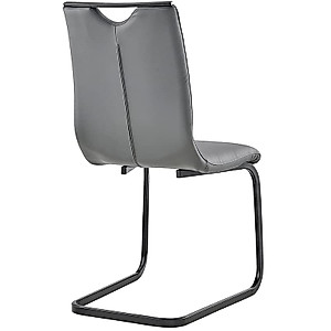 Armen Living Pacific Dining Room Accent Chair in Grey Faux Leather Finish-Set of 2, 20" Seat Height, Black/Gray