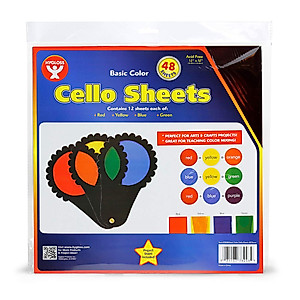 Hygloss Products Cello Sheets - Great for Arts, Crafts, DIY Projects, Classroom Activities, Gift Wrapping and More - 12 x 12 Inches - 4 Colors, 12 of Each - 48 Pack
