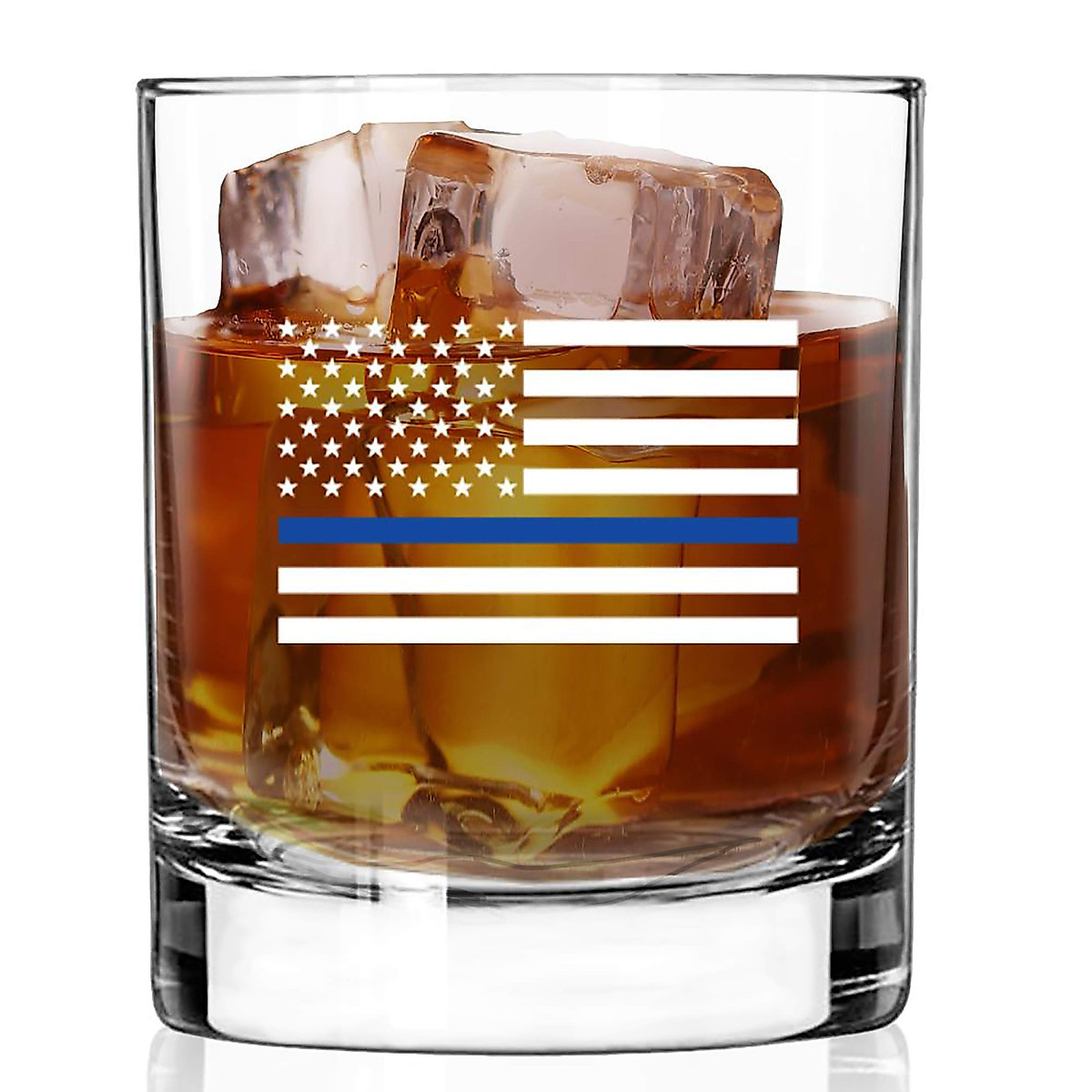 Lucky Shot - American USA Flag With Blue Line Design Whiskey Glass | United States Constitution and We The People | Old Fashioned Rocks Glasses | Whiskey Glasses Gift for Men (11 oz)