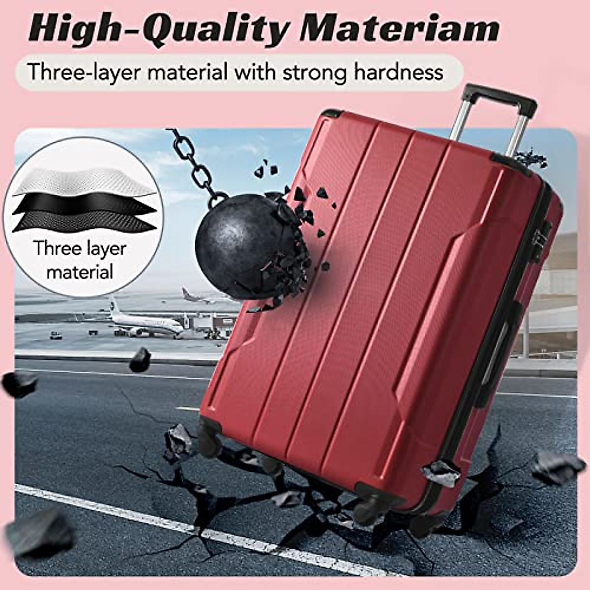 Merax Luggage Sets of 2 Suitcases With Wheels Expandable Lightweight, TSA Lock, Hardside Spinner Carry On Luggage, 20 28 inch Red