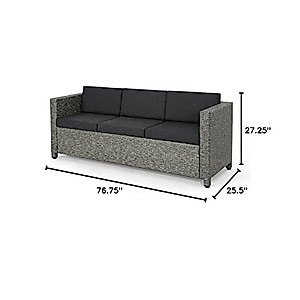 Christopher Knight Home Puerta Outdoor Wicker 3-Seater Sofa, Mix Black / Dark Grey Cushion