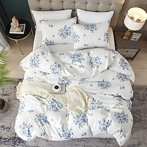 HYPREST Floral Duvet Cover Set King Size, 3 Pieces Blue Floral Farmhouse Duvet Cover Set- Soft, Lightweight & Breathable, Standard 100 by Oeko-Tex(No Comforter)