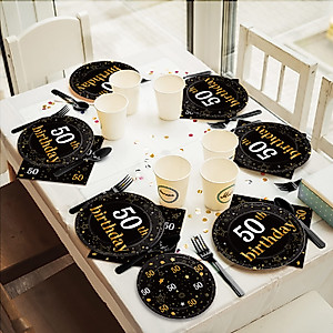 gisgfim 96 Pcs 50th Birthday Party Supplies Paper Plates Napkins Golden Happy Fifty Theme 50th Birthday Decorations Favors for Man and Women Serves 24