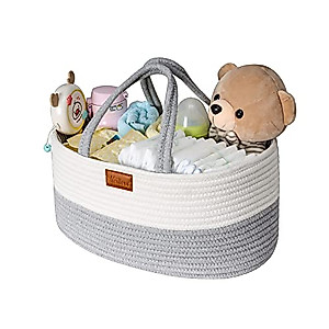 Meilleur Baby Diaper Caddy Organizer: Cotton Rope Diaper Caddy for Baby Girl & Baby Boy - large diaper caddy basket for Changing Table & Car - Baby Caddy with Removable Inserts - Portable Baby Basket