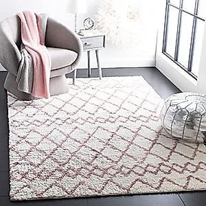 SAFAVIEH Berber Shag Collection 3' Square Light Grey/Cream BER165B Moroccan Non-Shedding Living Room Bedroom Dining Room Entryway Plush 1.25-inch Thick Area Rug