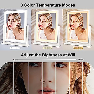 Makeup Mirror with Lights, 16in Fashion Lighted Vanity Mirror with Dimmable Light, Smart Control, Memory, Adjustable Warm White/Natural/Daylight, Birthday Wedding Gift, 360°Rotation White