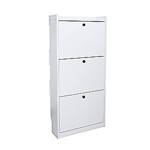 DNYSYSJ Shoe Cabinet White 3 Flip Drawers Shoes Organizer Cupboard Storage, Modern Slim Shoe Rack Wall Mount Shoe Cabinet for Hallway, Entryways