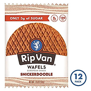 Rip Van Wafels Snickerdoodle Stroopwafels - Healthy Snacks - Non GMO- Keto Friendly - Office Snacks - Low Sugar (3g) - Low Calorie - 12 Pack