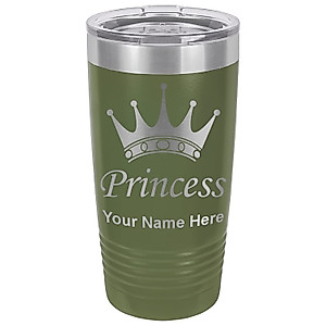 LaserGram 20oz Vacuum Insulated Tumbler Mug, Princess Crown, Personalized Engraving Included (Camo Green)