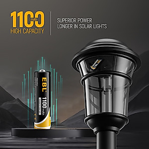 EBL 1100mAh Solar AA Batteries for Outdoor Solar Lights Garden Lights Household Devices, Pre Charged AA Rechargeable Batteries 1.2V High Performance Solar Battery (Pack of 20)