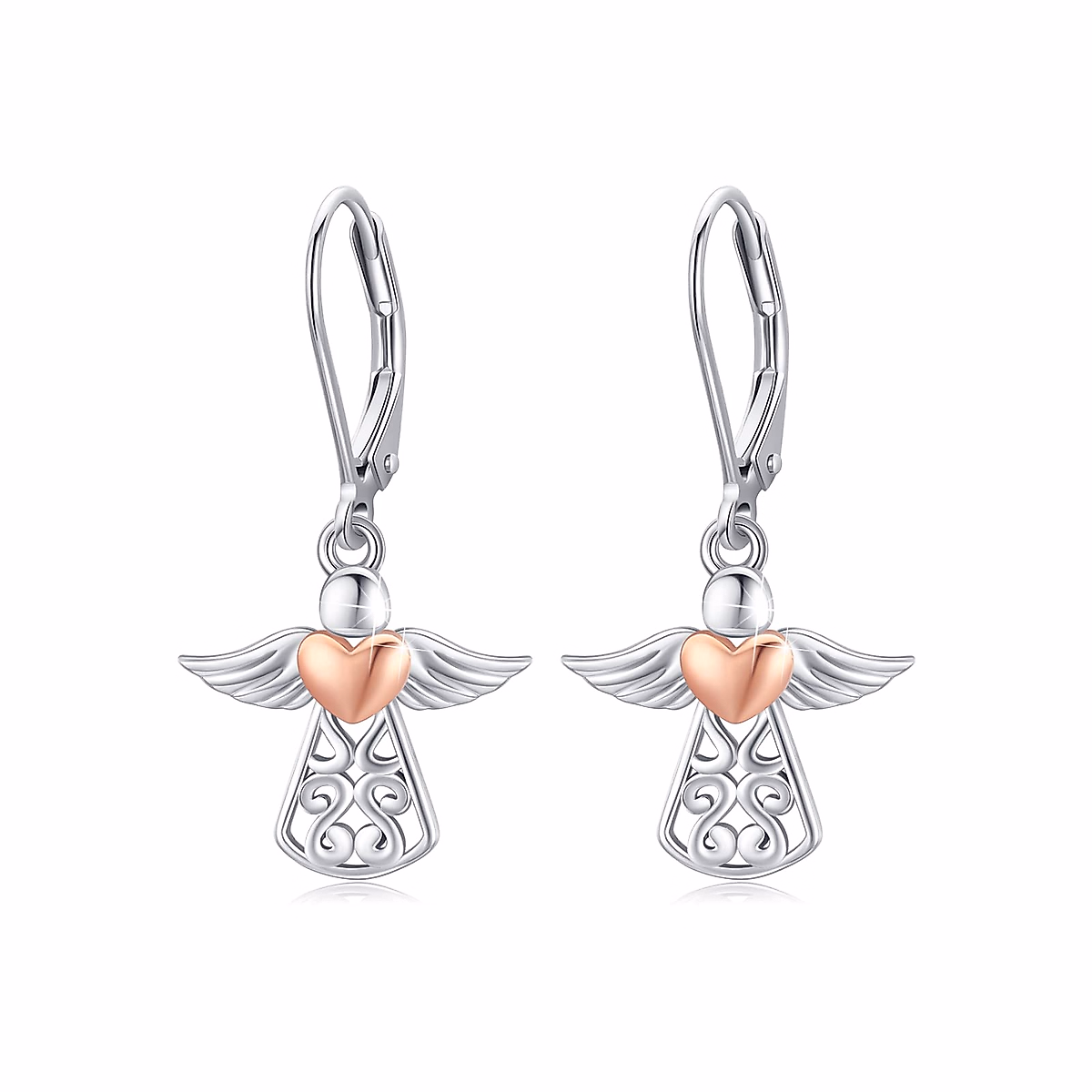 Angel Leverback Earrings 925 Sterling Silver Guardian Angel Earrings for Women Angel Wing Drop Dangle Earrings Jewelry for Women