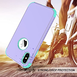 BENTOBEN iPhone X Case, iPhone Xs Case, 2 in 1 Slim Full Body Rugged Shockproof Hybrid Hard PC Bumper Drop Protective Girls Women Boy Men Covers for iPhone X/XS 5.8 inch, Purple/Mint