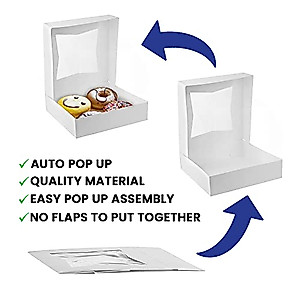 MT Products White Cookie Boxes with Window - Size of 8" X 8" X 2.5" - (25 Pieces) Auto Pop-Up Bakery Boxes - Perfect for Donuts, Muffins, and, Cookies - Made in the USA