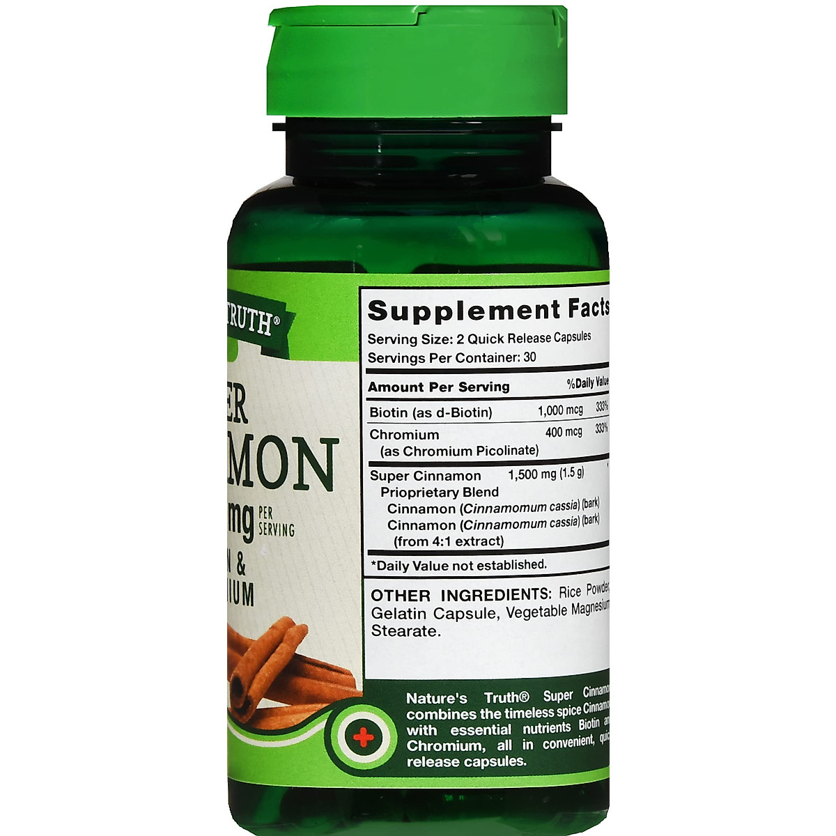 Nature's Truth Super Cinnamon Plus Biotin & Chromium Quick Release Capsules - 60 ct, Pack of 2