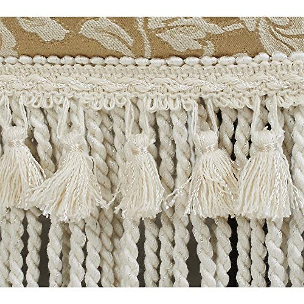 Jennifer Taylor Home Fiona Accent Footstool Ottoman, Champagne Beige Floral Jacquard with Ivory Trim