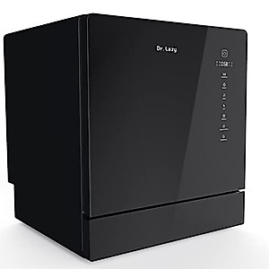 Dr. Lazy Countertop Dishwasher, Portable Dishwasher with 4 Place Settings, 5 Washing Programs, Hot Air Drying & Storage, Compact Dish washer for Dorm, RV& Apartment, Black
