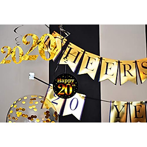 20th Birthday and Anniversary Decorations Party Pack - Cheers to 20 Years Banner, Balloons, Swirls and Confetti Party Supplies
