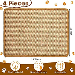 4 Pcs Cat Scratch Mat Sisal Cat Scratching Pad Mat for Cats Scratching Pad Rug for Cat Grinding Claws and Carpets Sofa Couch Furniture Door Protector, Light Brown, 15.7 x 12 Inch