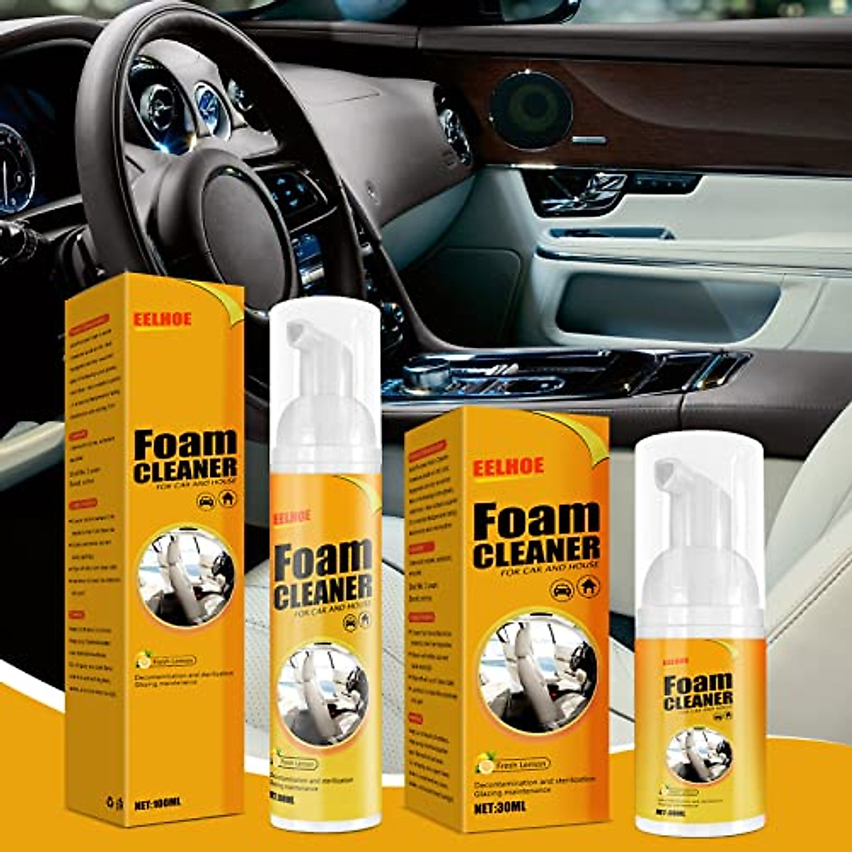 shoxil Foam Cleaner, Spray Foam Cleaner, Multifunctional Car Foam Cleaner, Foam Cleaner for Car and House Lemon Flavor, Strong Decontamination Cleaners Spray for Kitchen and Car (30ml, 3Pcs)