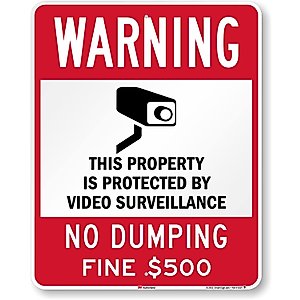 SmartSign 30 x 24 inch “Warning - Property Protected by Video Surveillance, No Dumping” Sign, 80 mil Aluminum, 3M Laminated EG Reflective Material, Red, White and Black, Made in USA