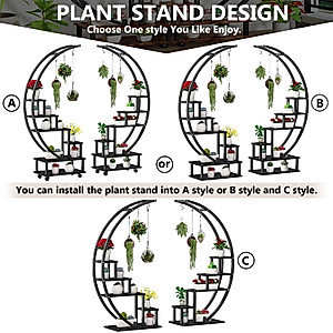 2 Pcs 6 Tier Tall Metal Indoor Plant Stand with Detachable Wheels, Half-Moon-Shaped Plant Shelf Holder for Outdoor Clearance, Multi-Purpose Plant Stands for Home Decor, Balcony, Patio, Garden