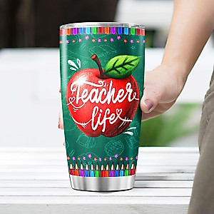 JENOIS For Steel Music Gift Women Stainless Teachers Cups Tumblers Appreciation Pack Coffee, Teacher Inspire, Tumbler 20 Oz With Lid And Straw, Teacher Gifts