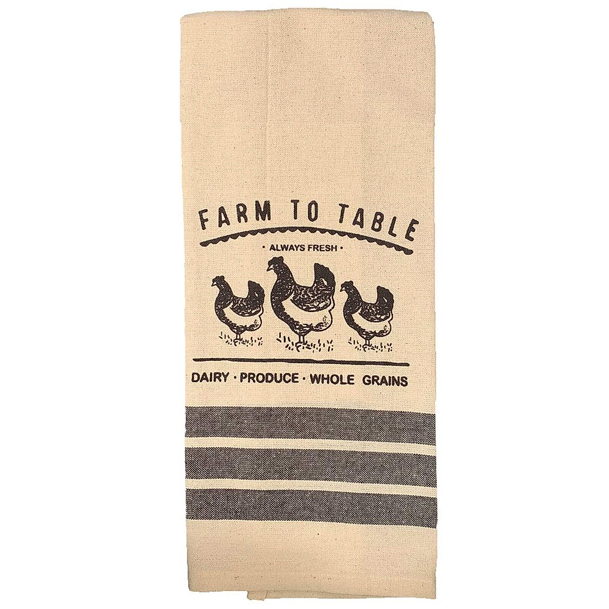fillURbasket Farmhouse Kitchen Towels Set Farm Towels Pig Rooster Chicken Cow Towels Tan Black Dish Towels Set of 5 Cotton 16"x28"