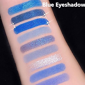 9 Colors Blue Eyeshadow Palette, Eyeshadow Palette For Blue Eyes, Blue Glitter Eye Shadow, Shiny Sparkle Shimmer Glitter Blue Eye Shadow Makeup, Navy Blue Eyeshadow Set for Women, Small Eye Makeup, Eyeshadow Brush Included