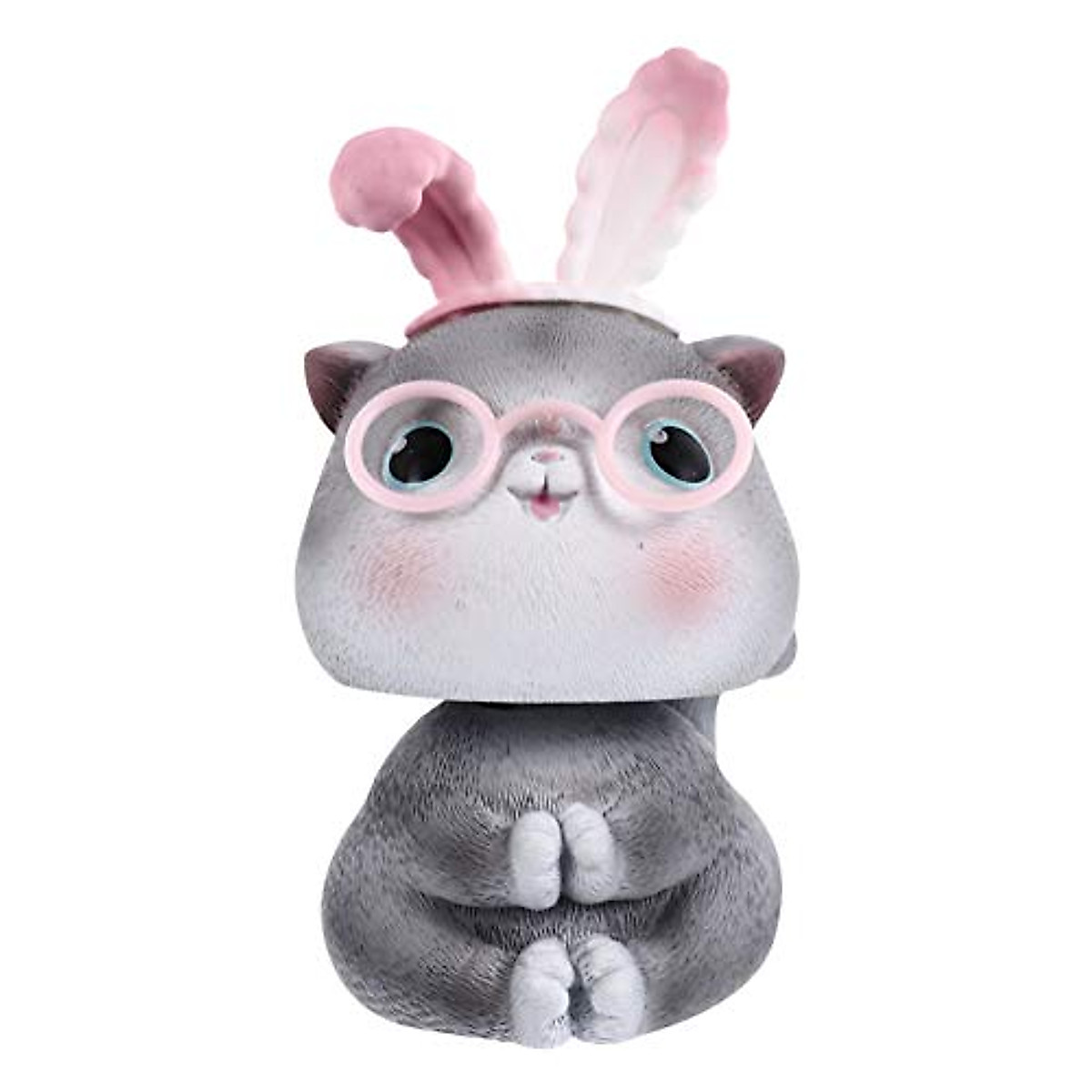 Amosfun Cat Bobblehead Ornaments Shaking Head Rabbit Ear Lucky Cat Figurines Animal Dancing Figure Toy Car Dashboard Decorations for Vehicle Home Office Desktop (Grey B)