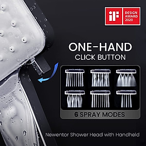 High Pressure Shower Head with Handheld Newentor Shower Head with 6 Spray Settings, Adjustable Detachable Universal Handheld Shower Head Replacement for Adults Children Pets Use, Chrome(No Hose）