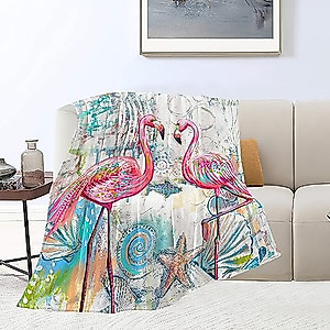 Pink Flamingo Throw Blanket Cozy Plush Flamingos Flannel Fleece Ultra Soft Blankets Lightweight Fuzzy Party Blanket Gifts for Girls Women Men Boys Bed Couch Sofa 60"x50"