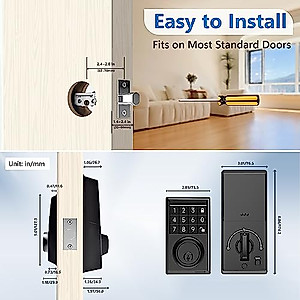 Keyless Entry Door Lock with Keypad, Electronic Smart Lock, Keyless Door Lock with 2 Keys, Electronic Keypad Deadbolt, Door Locks with Keypads, 103 Codes, Auto Lock, Easy Installation, Black