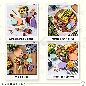 Everusely Stainless Steel Containers with Lids, Stainless Steel Food Containers with Lids, Stainless Steel Snack Containers for Kids, Stainless Steel Lunch Container, Metal Food Storage Containers