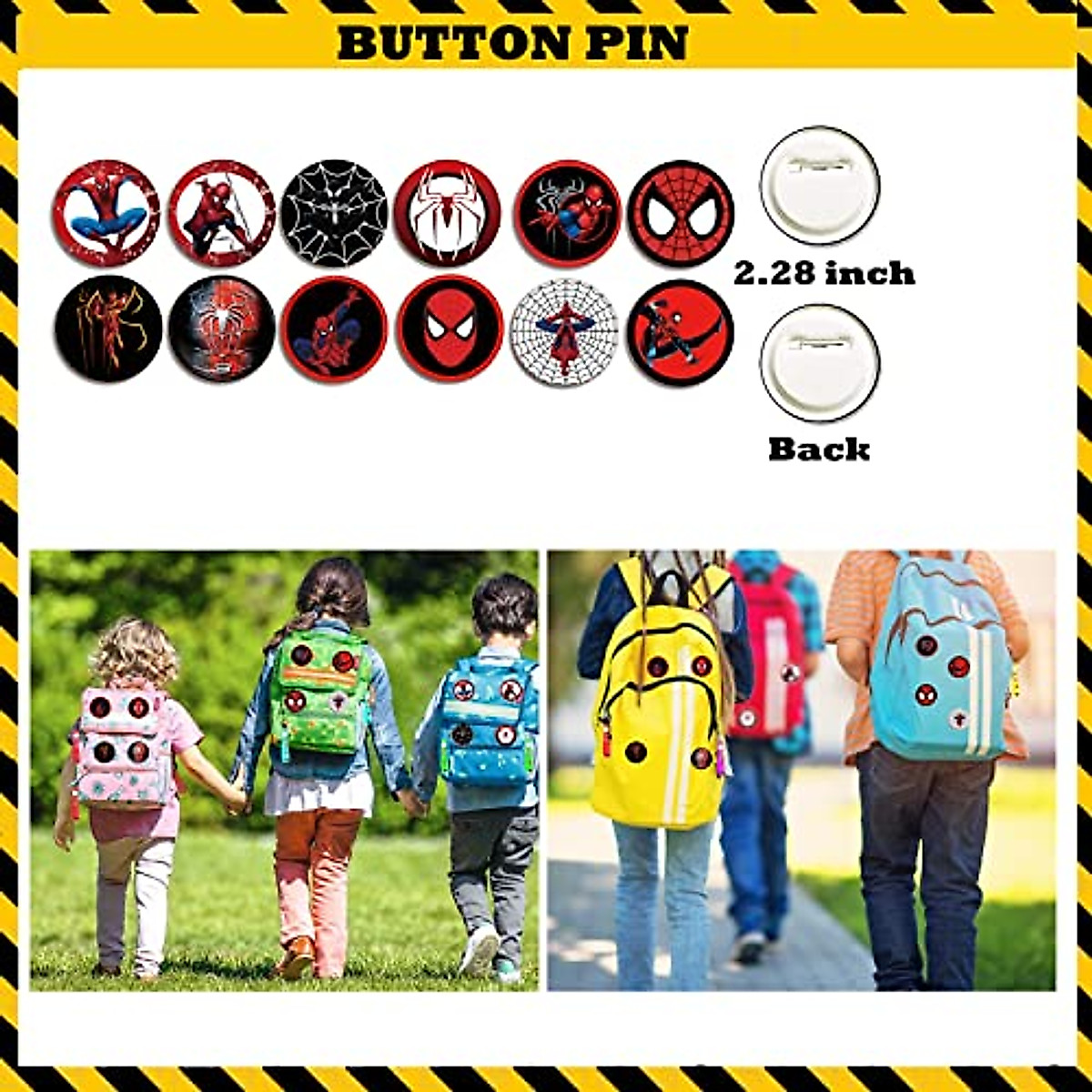 Spiderman Birthday Party Supplies,106Pcs Party Favors,Include 12 Button Pins,12Pcs Key Chain,12Pcs Hand Bracelet,14 Spider Masks,56 Stickers,Best For Spiderman Themed Party