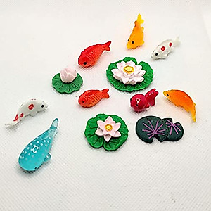 POPETPOP 12pcs Artificial Floating Lotus Flowers Water Lily Pads Aquarium Fish Tank Decoration for Terrariums Miniature Fairy Garden Pool Patio Pond Wedding Decor