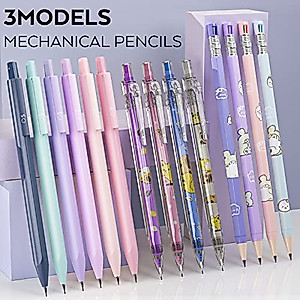 Nicpro 14 PCS Pastel Mechanical Pencil Set in Case, Cute Art Pencils Bulk 0.5 & 0.7 & 0.9 mm & 2mm Graphite Lead Holder, (2B HB Colors) Lead Refills, Erasers For School Drafting Sketching Drawing