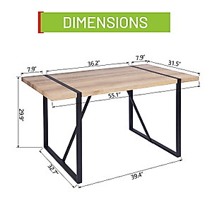 FurnitureR 55 Inch Rectangular Dining Table Large Home Office Desk with Heavy-Duty Wooden Tabletop and Metal Frame for Meals/Work/Gaming/Conference, Oak
