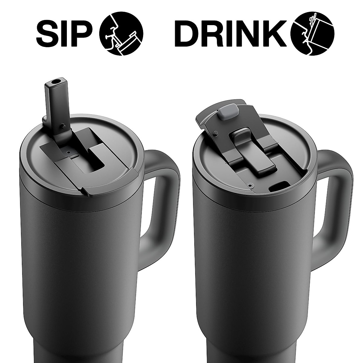 ENCOOL 40 oz Tumbler with Handle and Flip Straw, 100% Leak Resistant Tumbler with Lid and Straw, Insulated Stainless Steel Travel Coffee Mug, Keeps Cold for 34 Hours, Cupholder Friendly (Midnight)