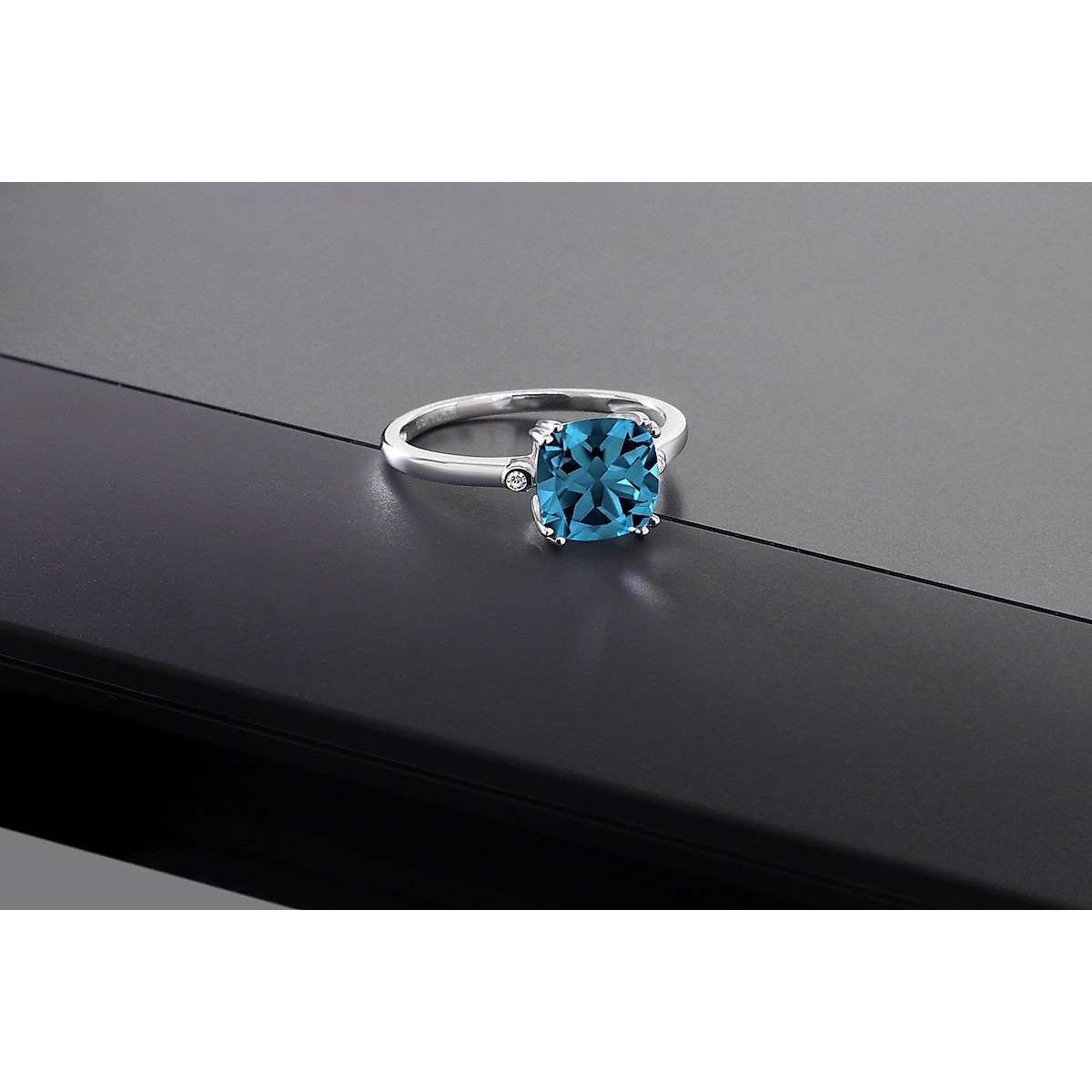 Gem Stone King 10K White Gold 8MM Cushion Gemstone Birthstone and White Diamond 3-Stone Engagement Ring | Three Stone Wedding Anniversary Promise Gold Ring For Women | Size 5,6,7,8,9