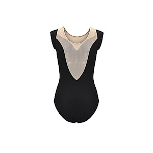 Dance Elite Sashay Dance Leotard – Off Shoulder Illusion Neckline Black Leotard for Women (Adult L, Black)