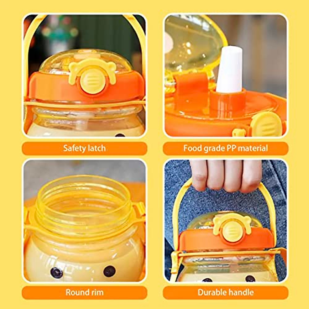 Duck-Shape school Water Bottle with Straw, Funny theme kids Drinking Bottle with One Click Open Lid, BPA Free Cute Water Bottles for Girls boys, School, picnics Outdoors (Pink)