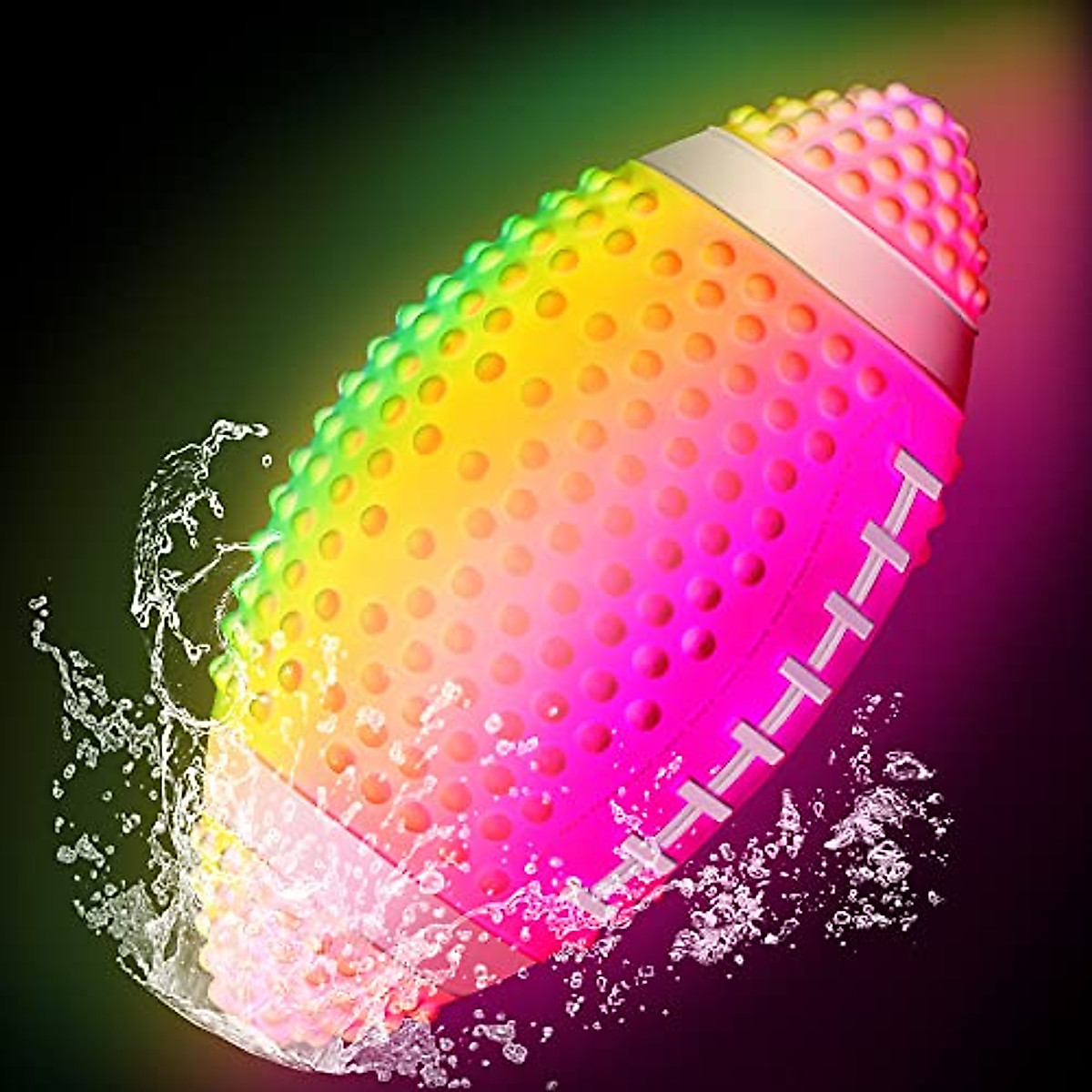 Enhon Light up Swimming Pool Football, 9.6 Inch Glow in The Dark Football, Waterproof Rainbow Football for Under Water Passing Dribbling, Pool Water Diving Ball Game Toys for Teens Adults