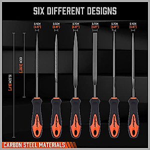 HORUSDY 6-Pieces Needle File Set, Hand Metal Files, Alloy Strength Steel Include Flat, Flat Warding, Square, Triangular, Round, and Half-Round File.