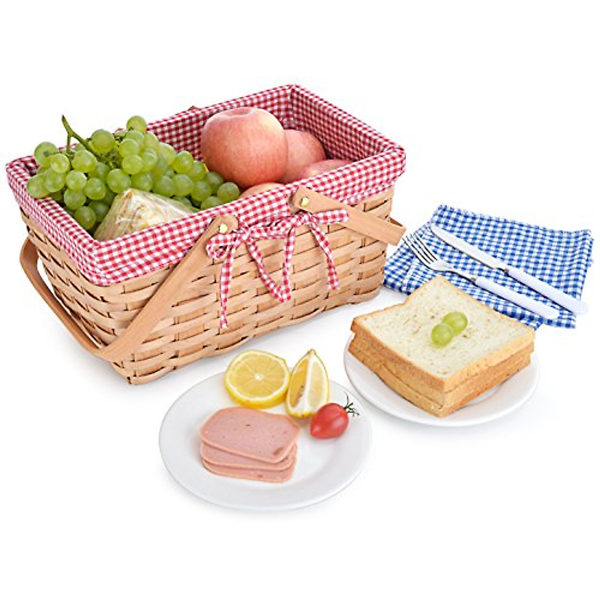 Picnic Basket Natural Woven Woodchip with Double Folding Handles | Easter Basket | Storage of Plastic Easter Eggs and Easter Candy | Organizer Blanket Storage | Bath Toy and Kids Toy Storage