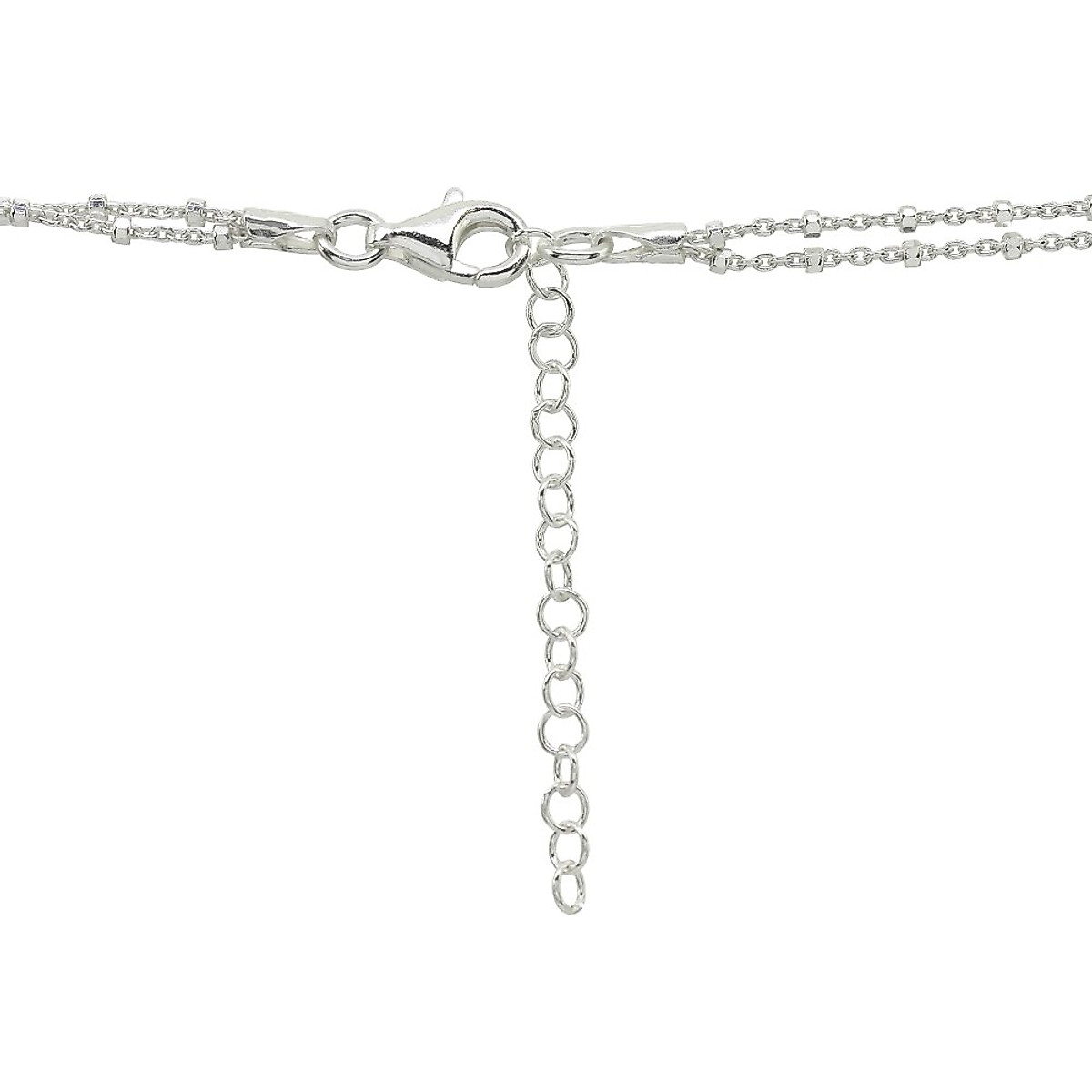 Hoops & Loops 925 Sterling Silver Italian Double Strand Dainty Beads Chain Choker Necklace for Women Teen Girls, 13" + 3" extender.